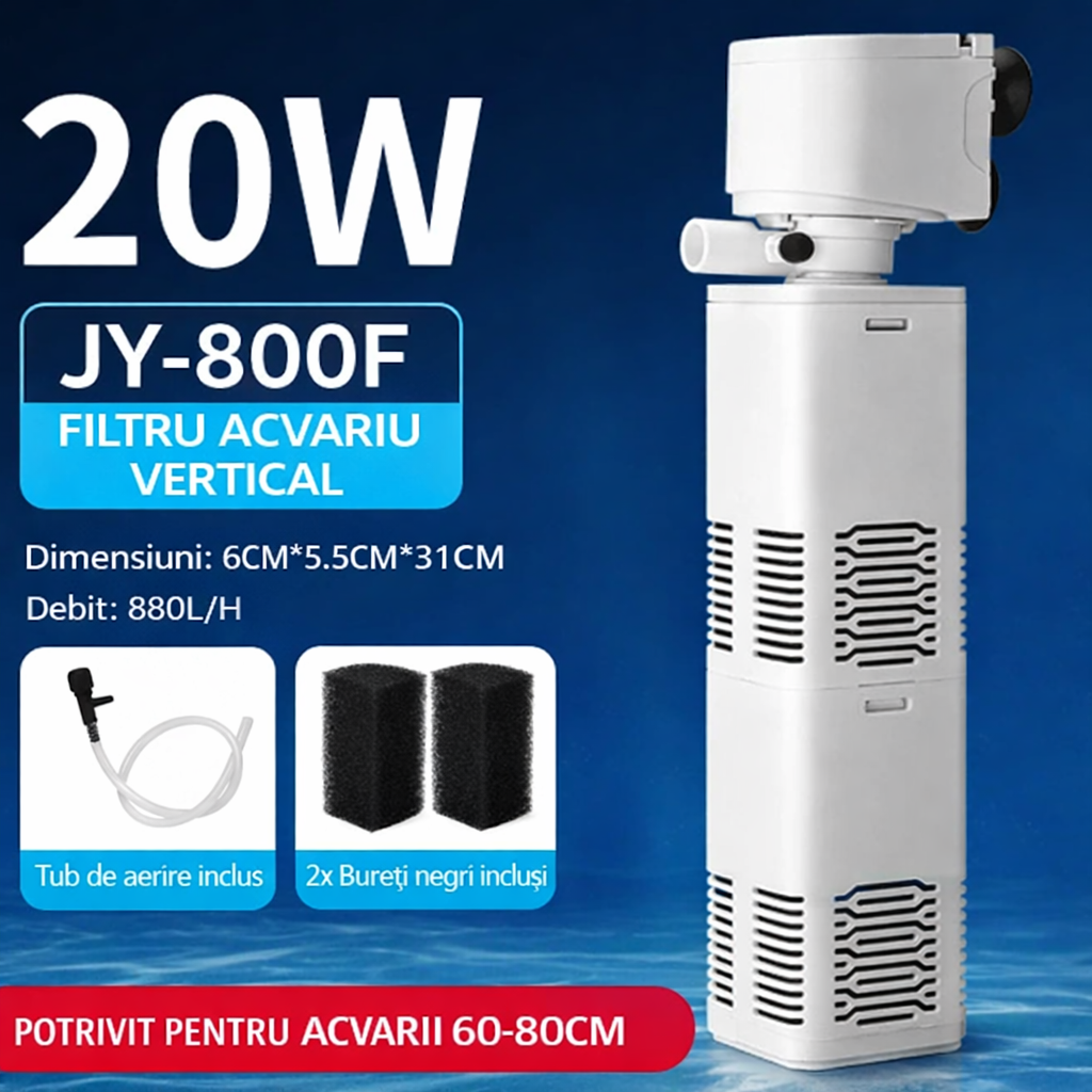 HydroPure JY-800F™ - Filtru Intern Acvariu 20W, 880 L/h, pentru acvari ...
